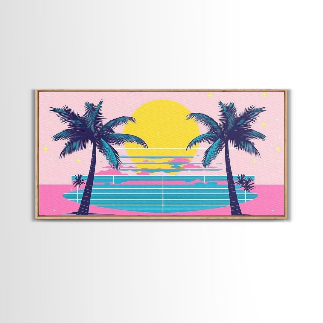 Retro Synthwave Wall Art, Outrun Home Decor Framed Canvas Print, Two P ...
