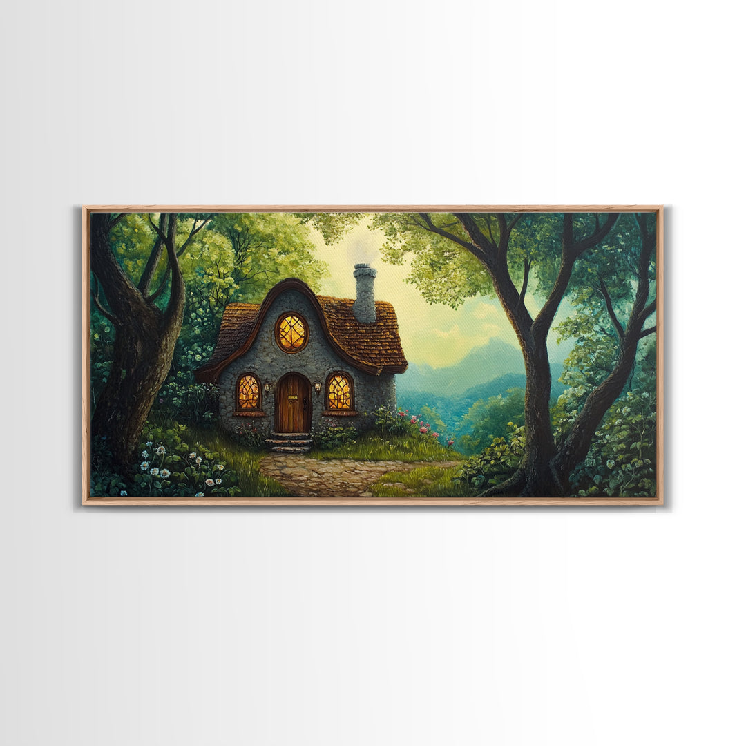 Cozy Forest Cottage Canvas Print Cottagecore Landscape Art Rustic Home ...