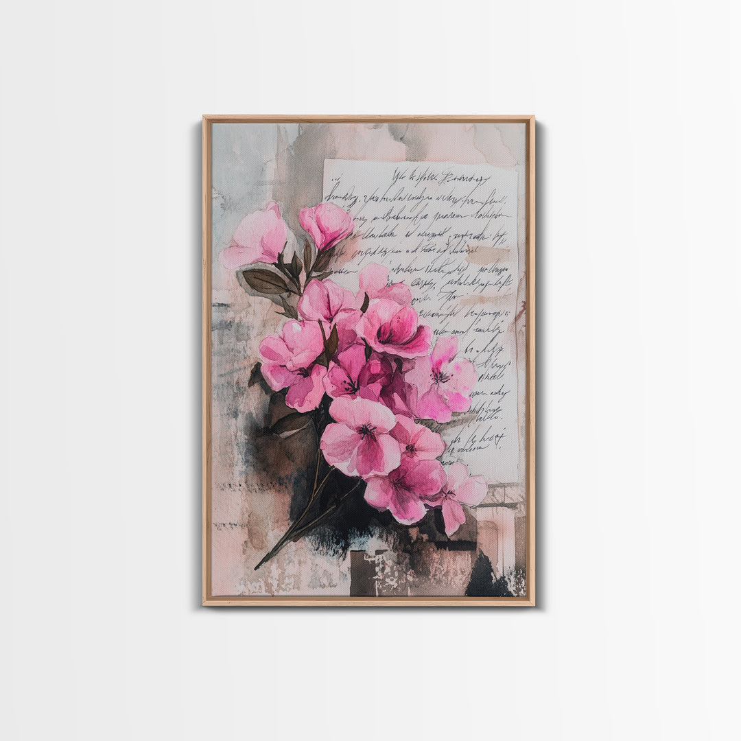 Floral Letters Cottagecore Pink Wall Art Framed Canvas Print | Feminin ...
