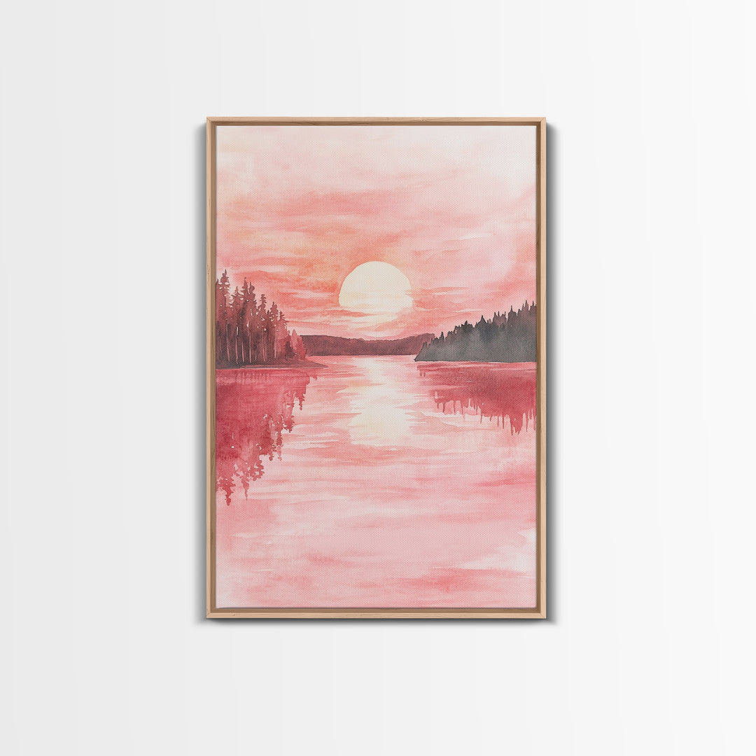 Pink Sunset Canvas Print, Coastal Landscape Art, Romantic Bedroom Wall ...