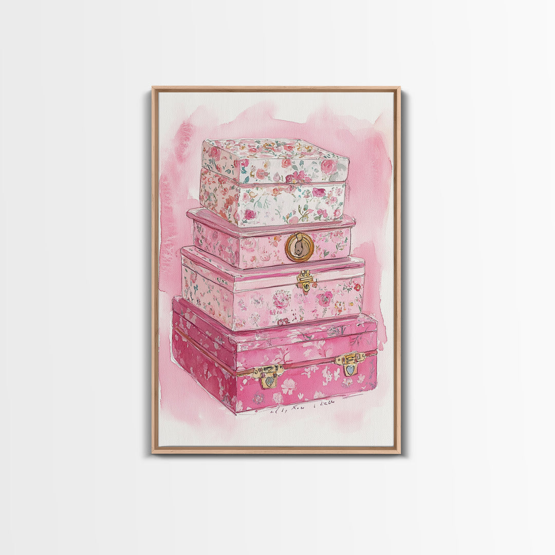 Floral stackable decorative boxes framed canvas print chic boho decor – NuevArt