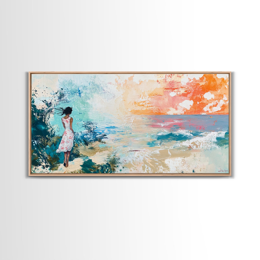 Woman by Ocean, Moody Art, Coastal Wall Art, Cottagecore Wall Art, Ext ...