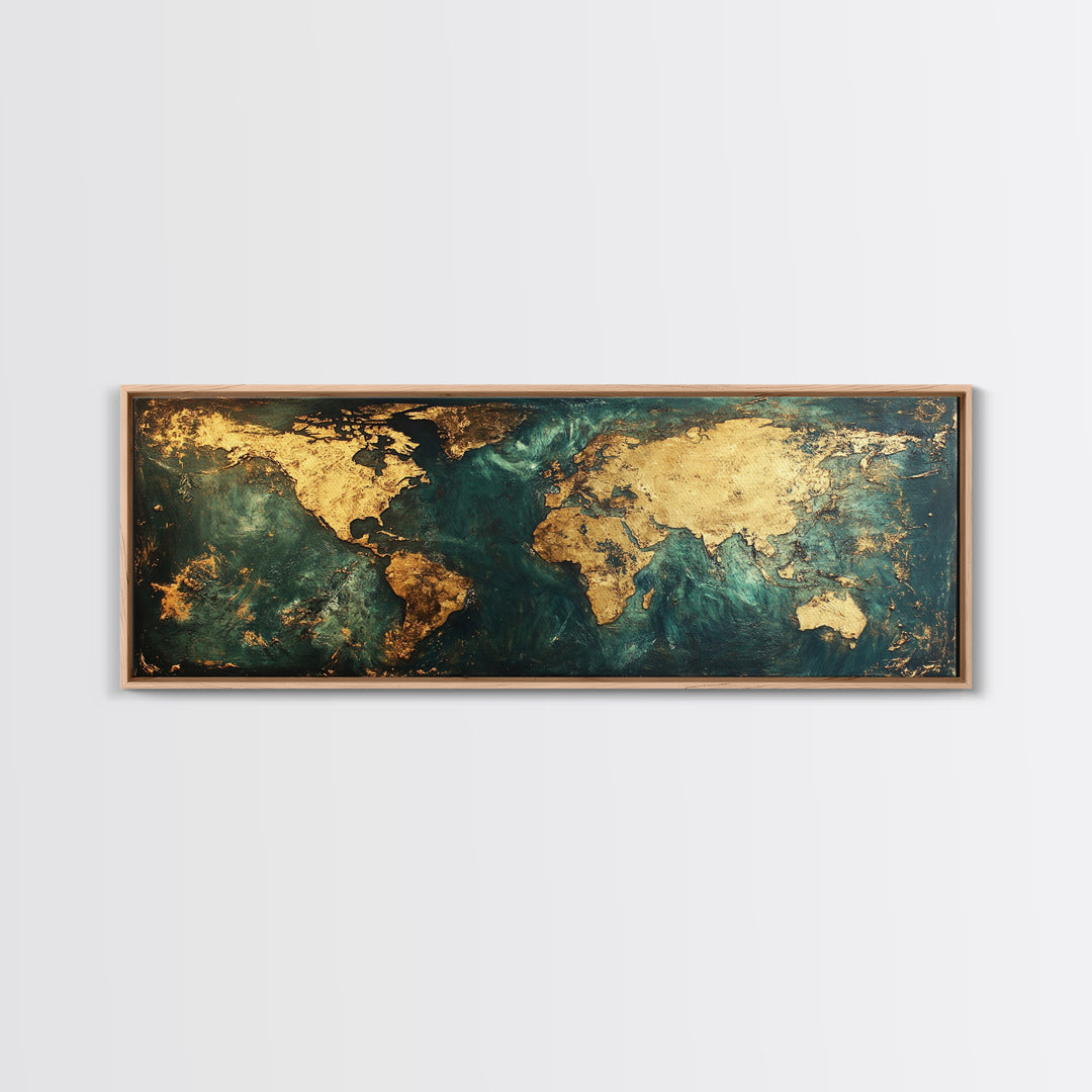 Gold World Map Framed Canvas Print Elegant Travel Wall Art, Luxury Off ...