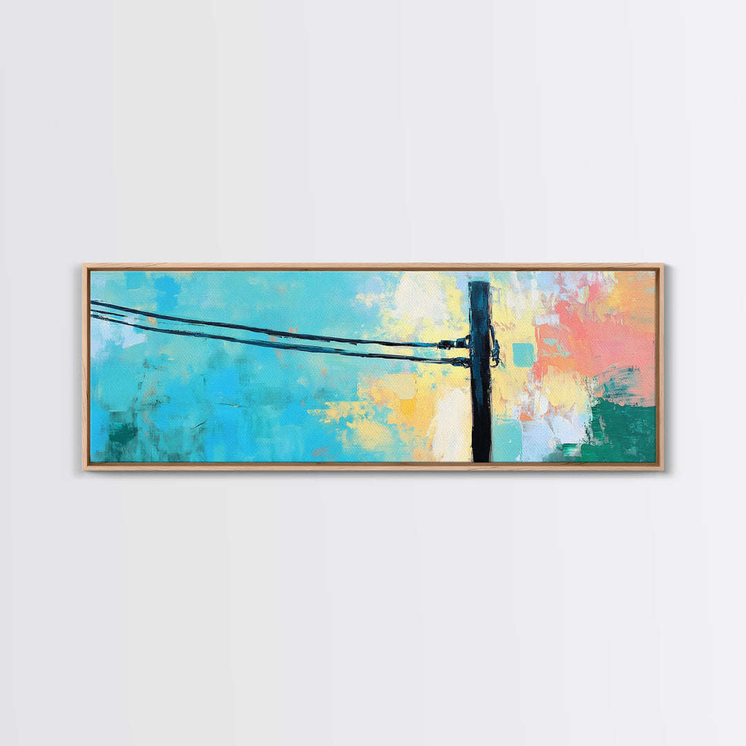 Powerline, Sky, Abstract, Pastel, Framed Canvas Print, Modern Wall Art ...