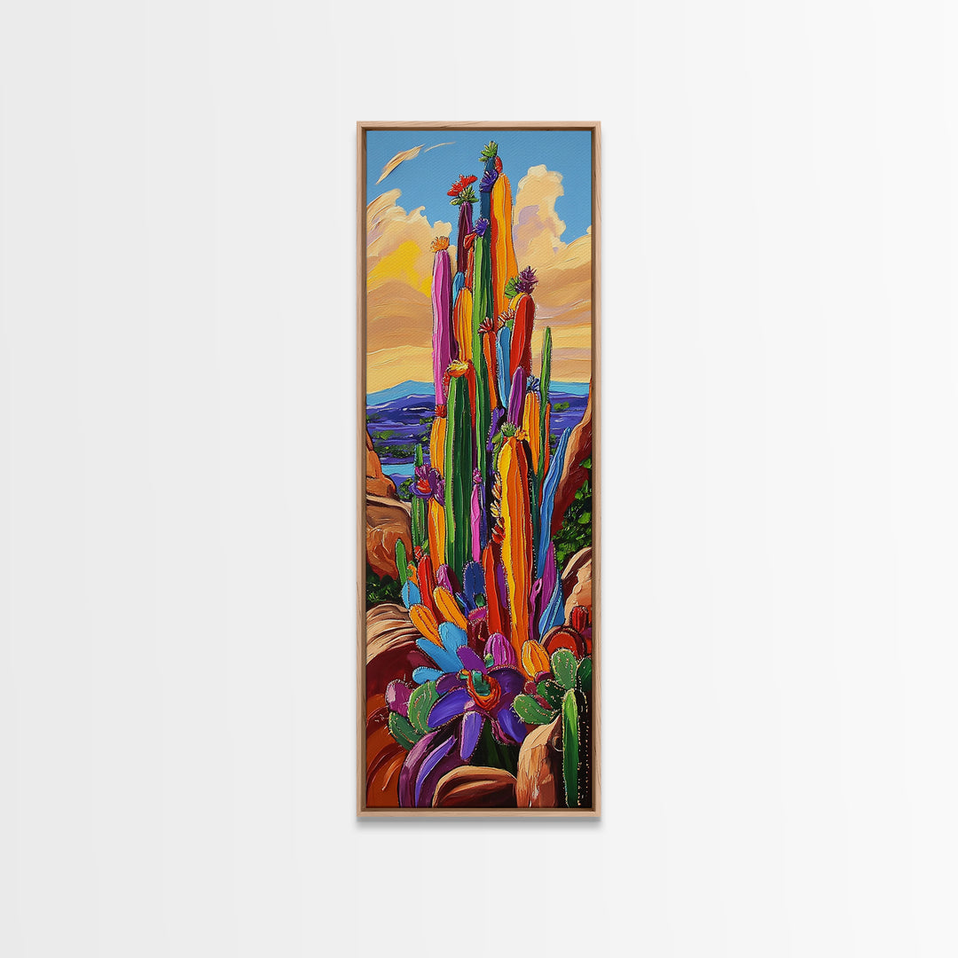 Colorful Cactus, Sunset, Painting — Canvas Print of bright desert cact ...