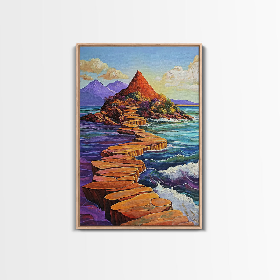 Island Pathway, Ocean Steps, Dreamy Seascape, Colorful Rocks, Framed C ...