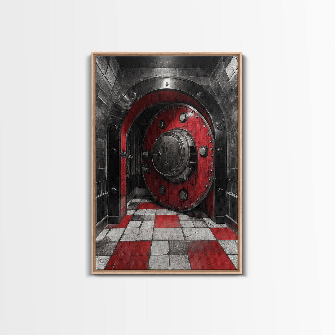 Red Vault Door, Industrial Style, Bold Security, Framed Canvas Print ...