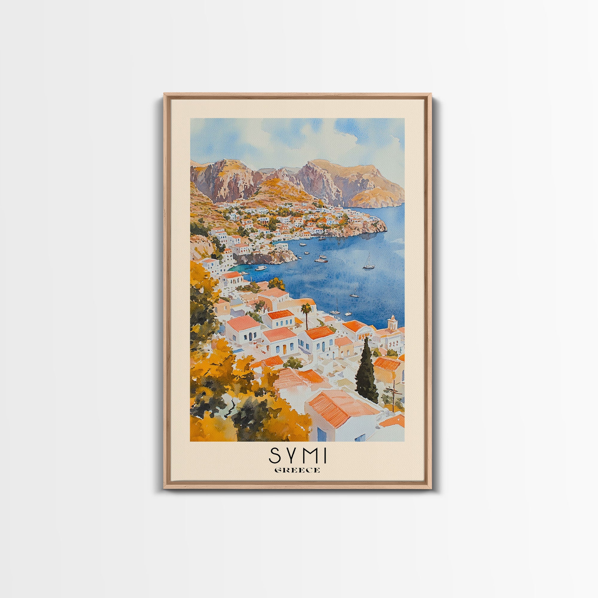 Symi, Greece Watercolor Beach Print, Vacation Gift, Greece Wall Art, B ...