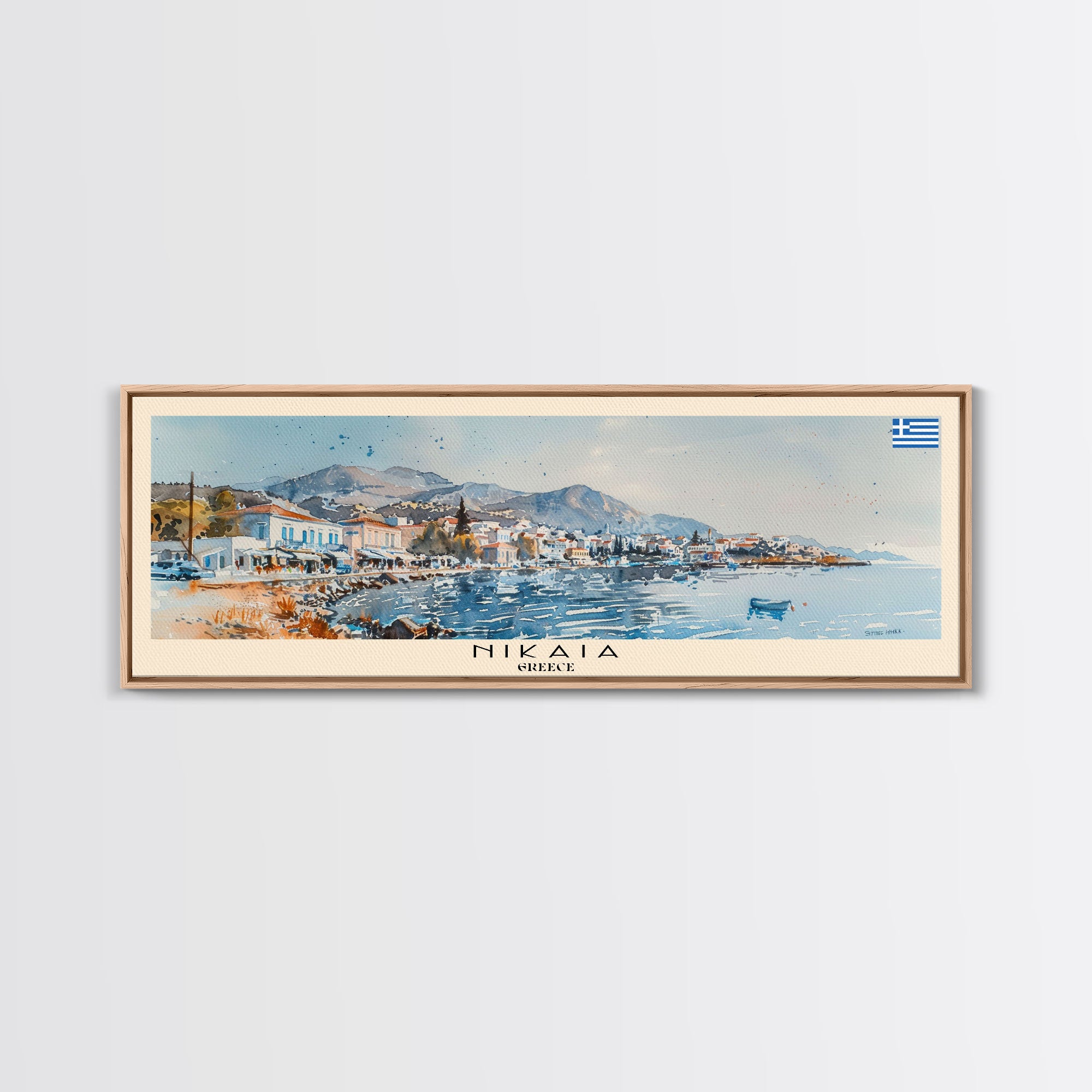 Nikaia Greece Wall Art, Panoramic Travel Poster, Panoramic Framed Canv ...