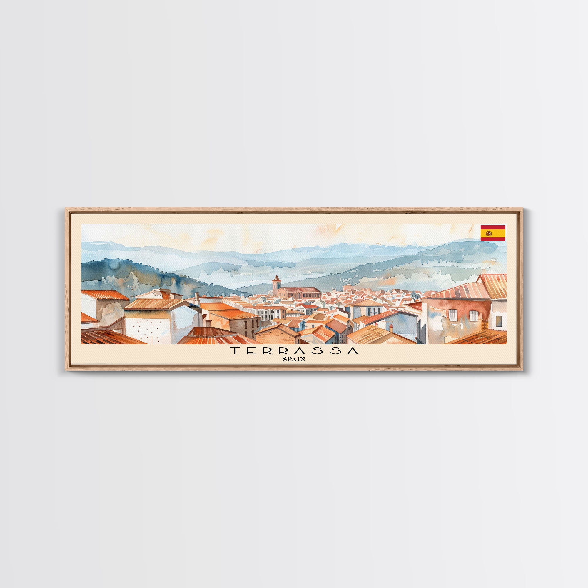 Terrassa Spain Wall Art, Panoramic Travel Poster, Panoramic Framed Can ...