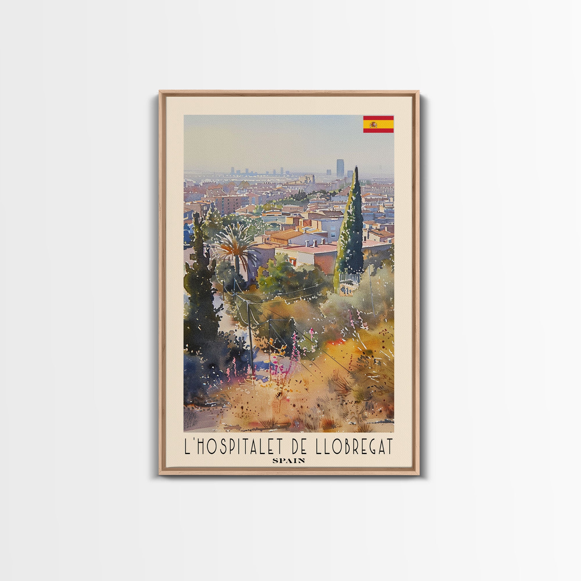 L'Hospitalet Spain Travel Poster Framed Canvas Print, Urban Landscape ...