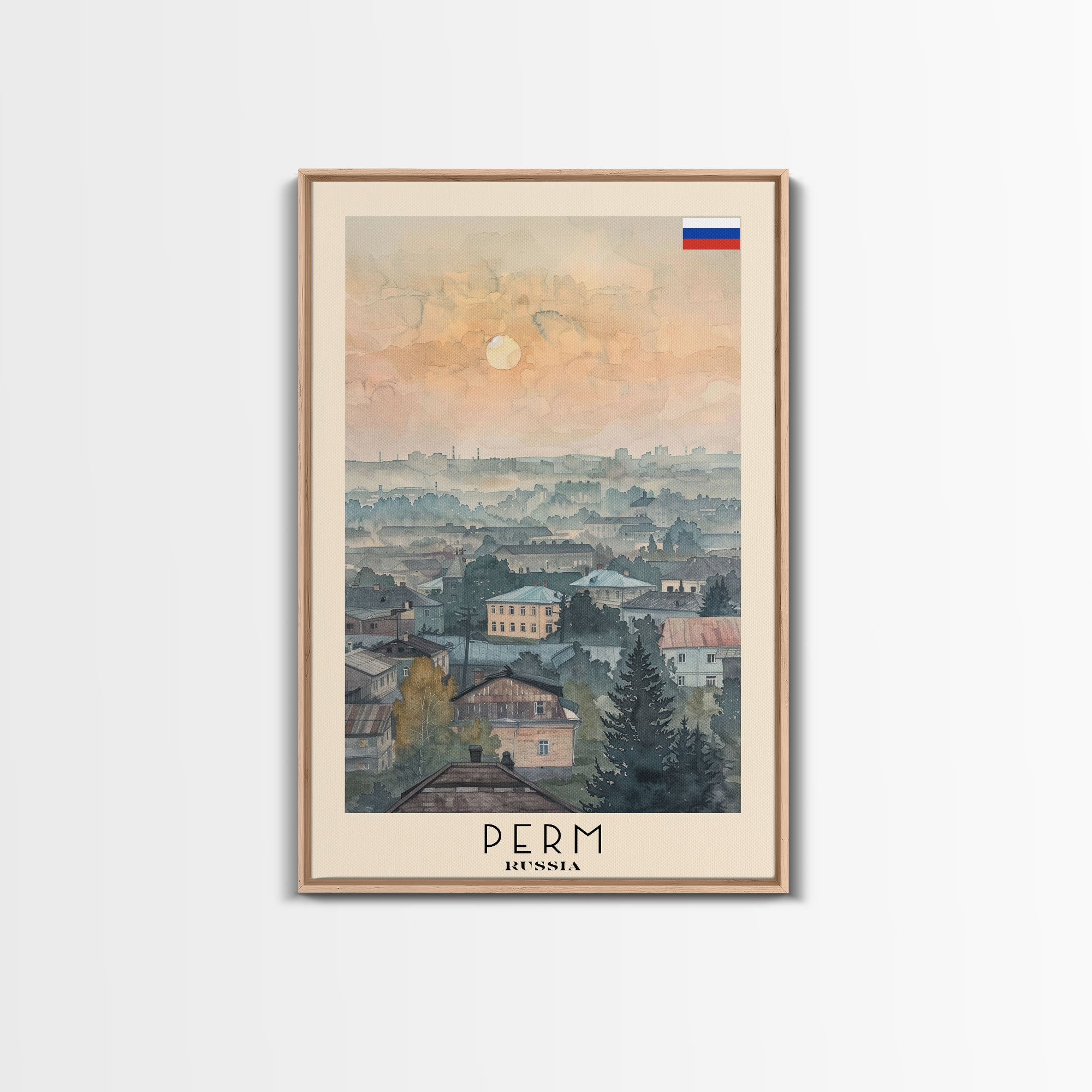 Perm Russia Travel Poster Framed Canvas Print, Watercolor Painting, Sc ...