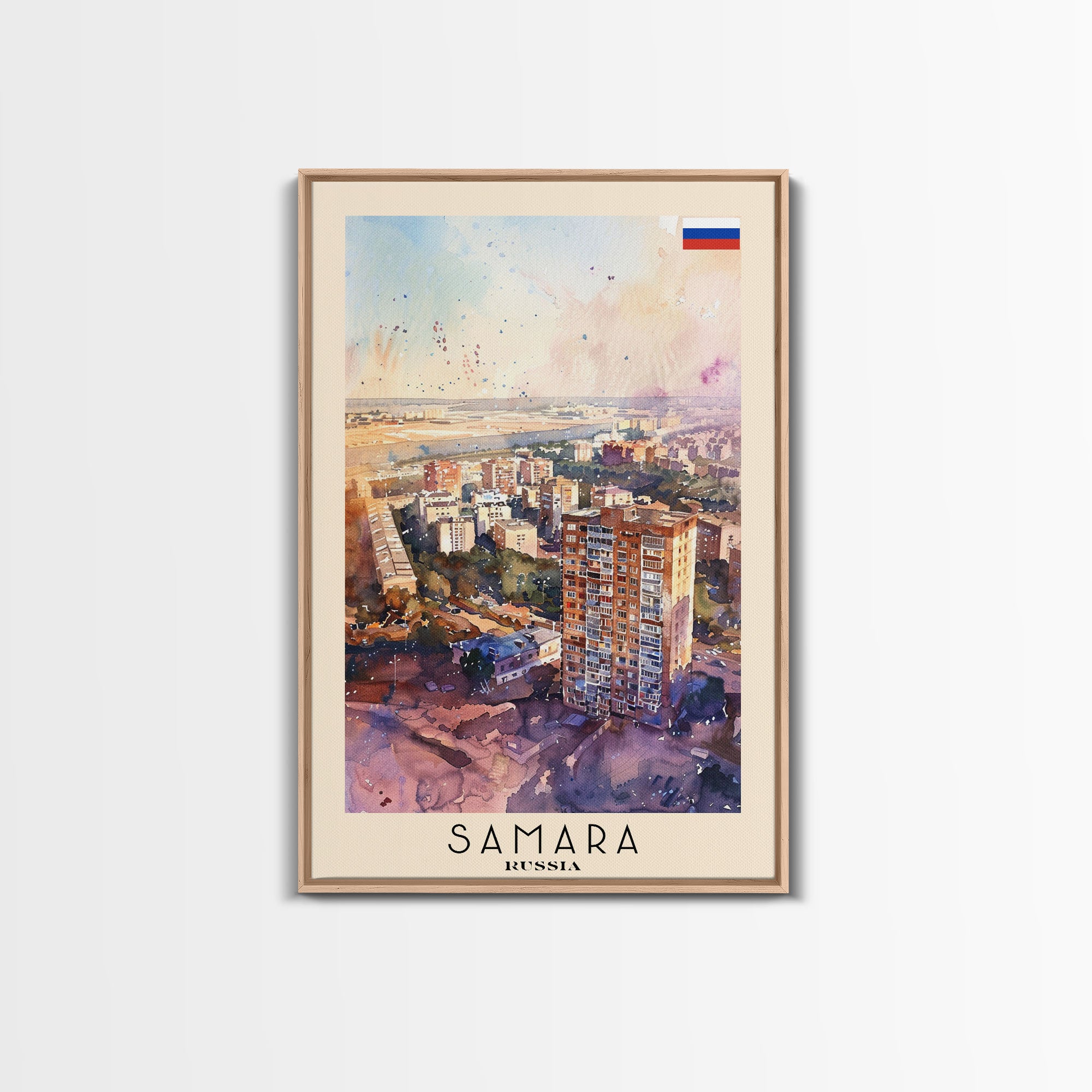 Samara Russia Travel Poster Framed Canvas Print, Watercolor Painting ...