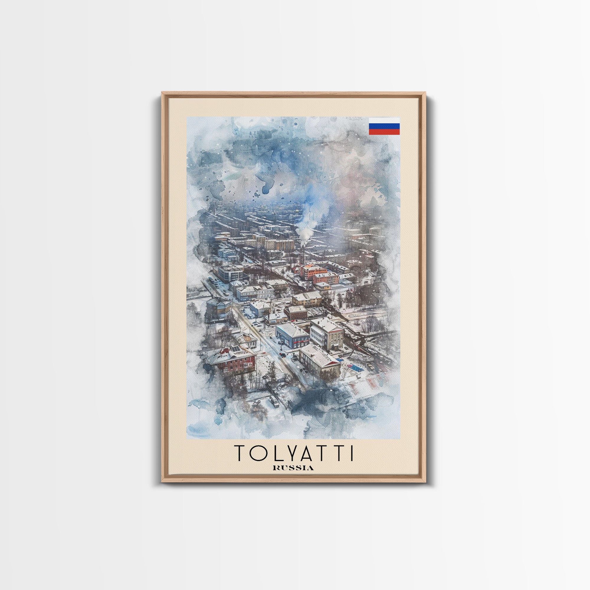 Tolyatti Russia Travel Poster Framed Canvas Print, Watercolor Painting ...