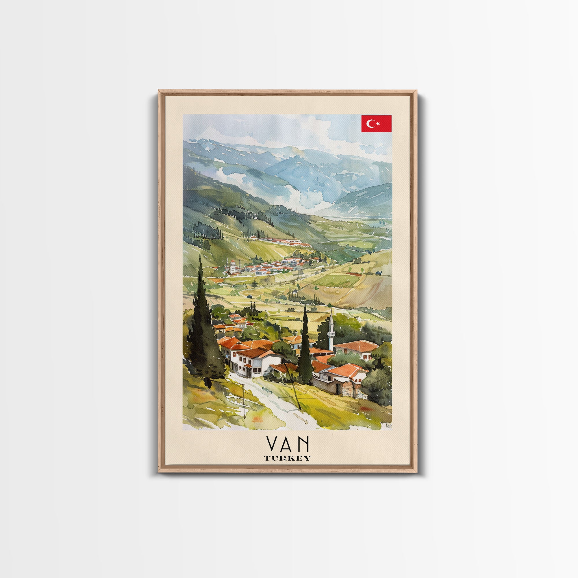 Van Turkey Travel Poster Framed Canvas Print, Watercolor Painting, Sce ...