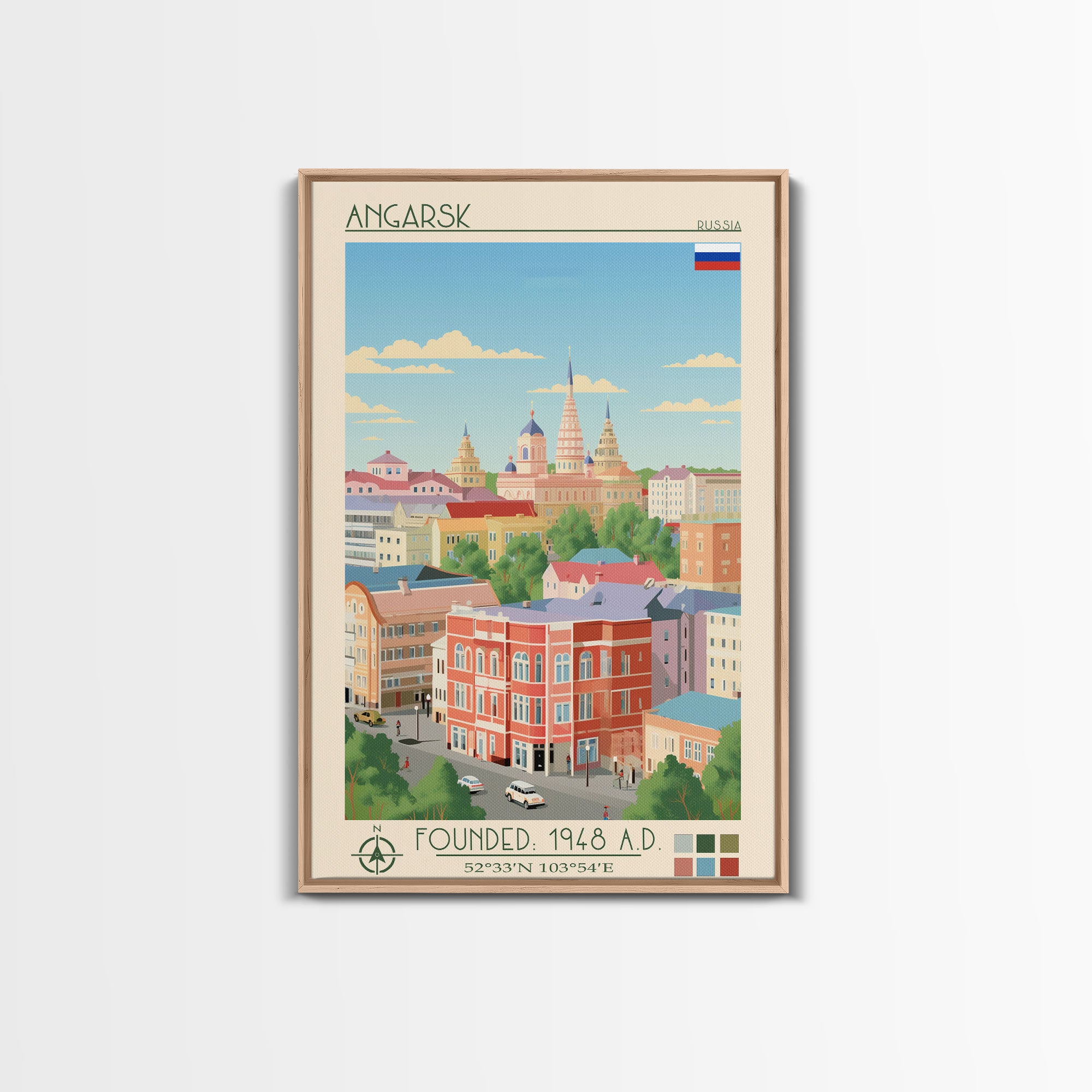Angarsk Russia Travel Poster Framed Canvas Print, Midcentury Modern Ar ...
