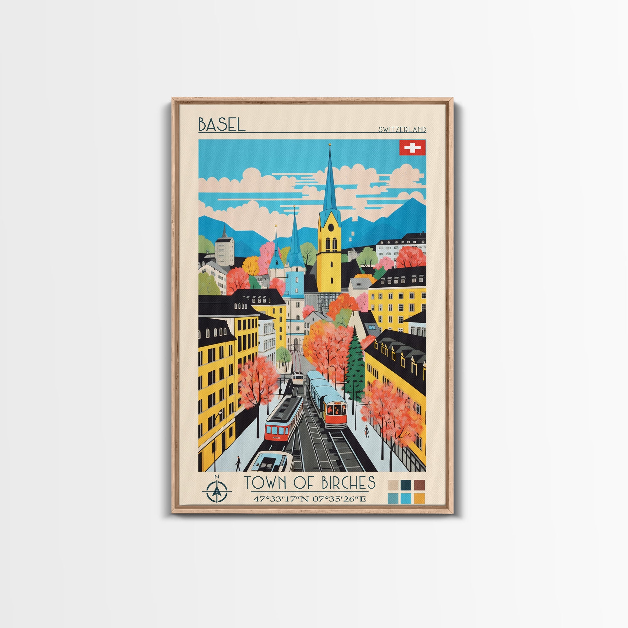 Basel Switzerland Travel Poster Framed Canvas Print, Midcentury Modern ...