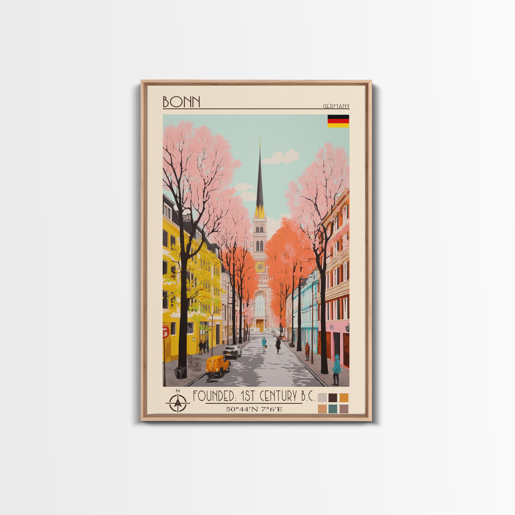 Bonn Germany Travel Poster Framed Canvas Print, Midcentury Modern Art ...