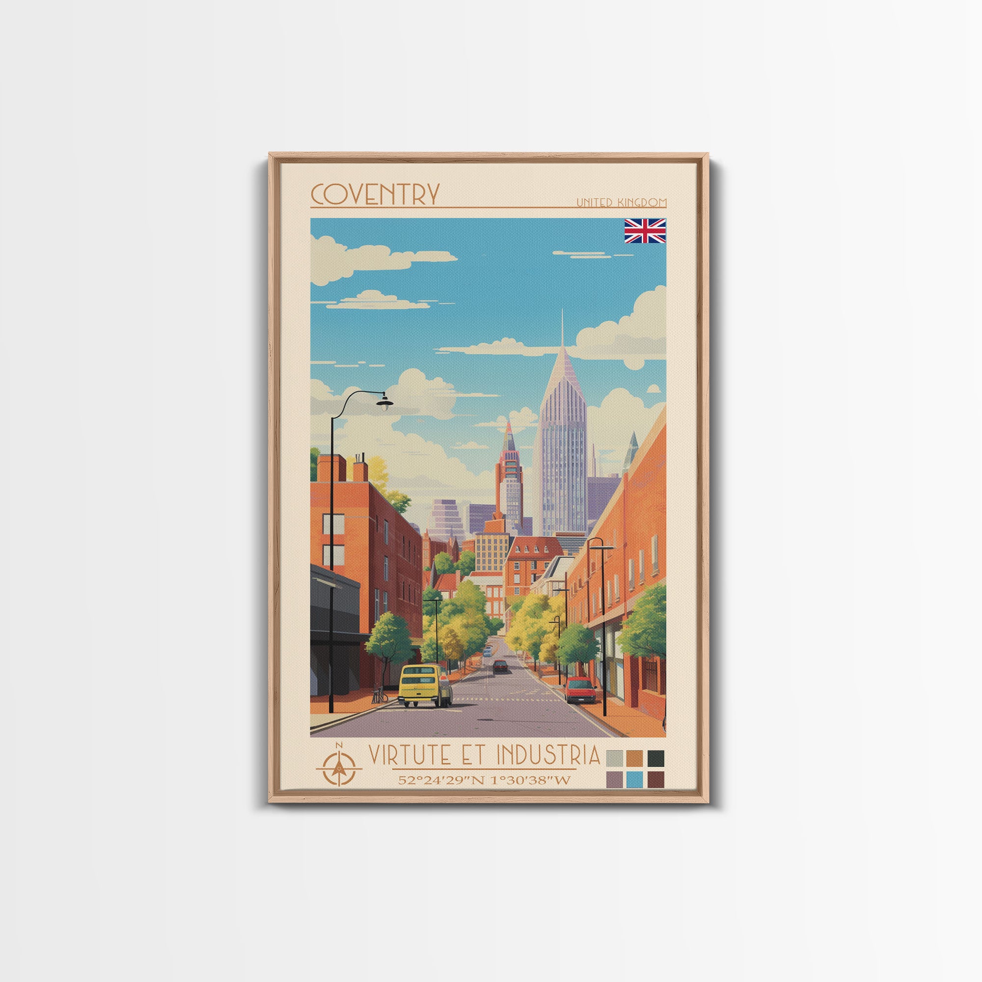 Coventry United Kingdom Travel Poster Framed Canvas Print, Midcentury ...