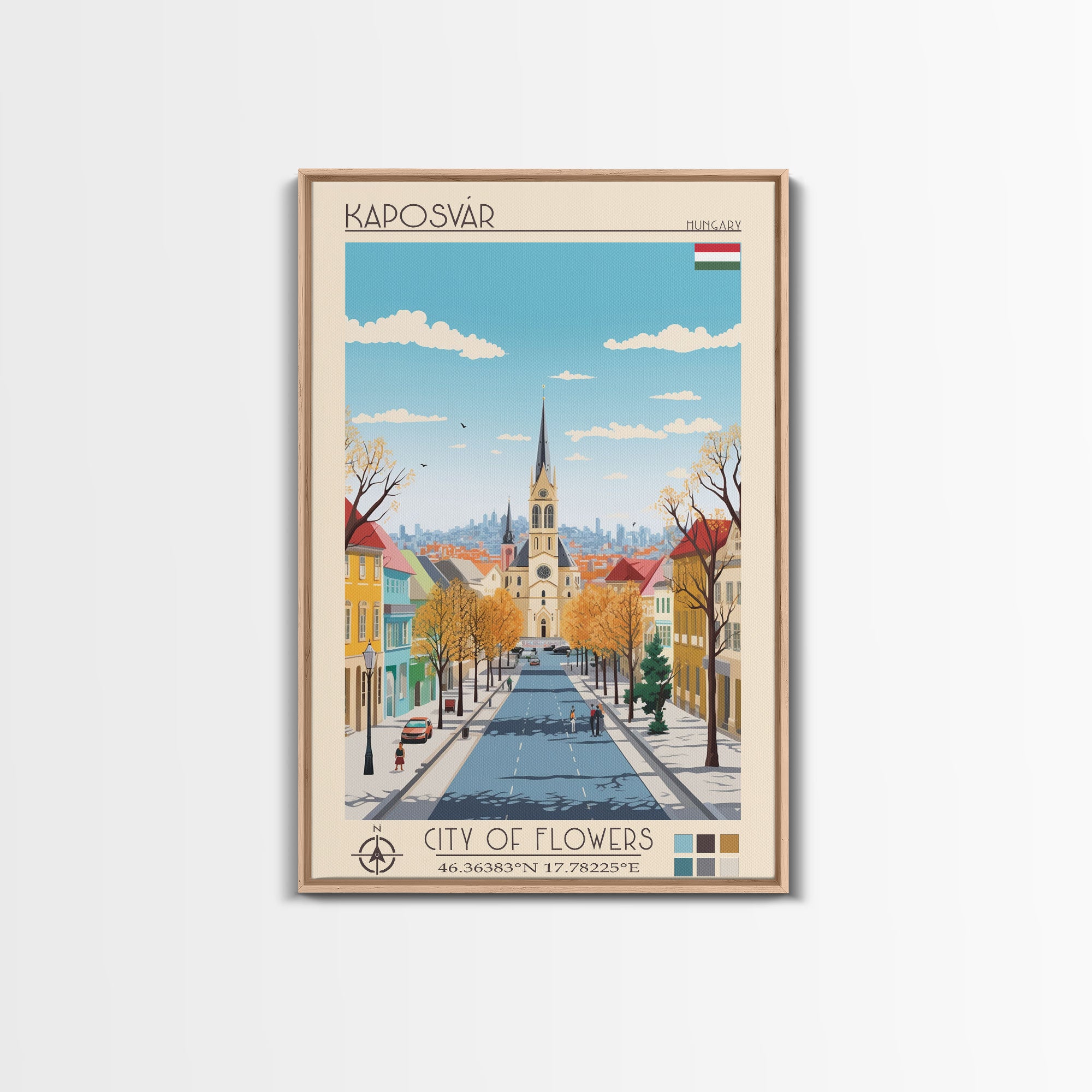 Kaposvár Hungary Travel Poster Framed Canvas Print, Midcentury Modern ...