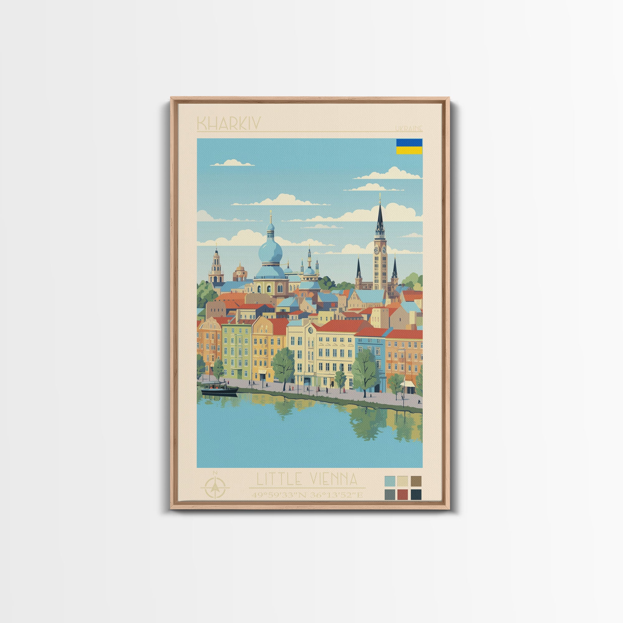 Kharkiv Ukraine Travel Poster Framed Canvas Print, Midcentury Modern A ...