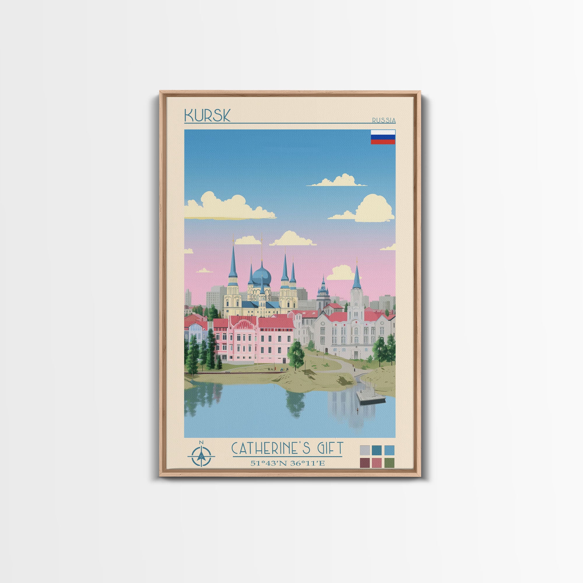 Kursk Russia Travel Poster Framed Canvas Print, Midcentury Modern Art ...