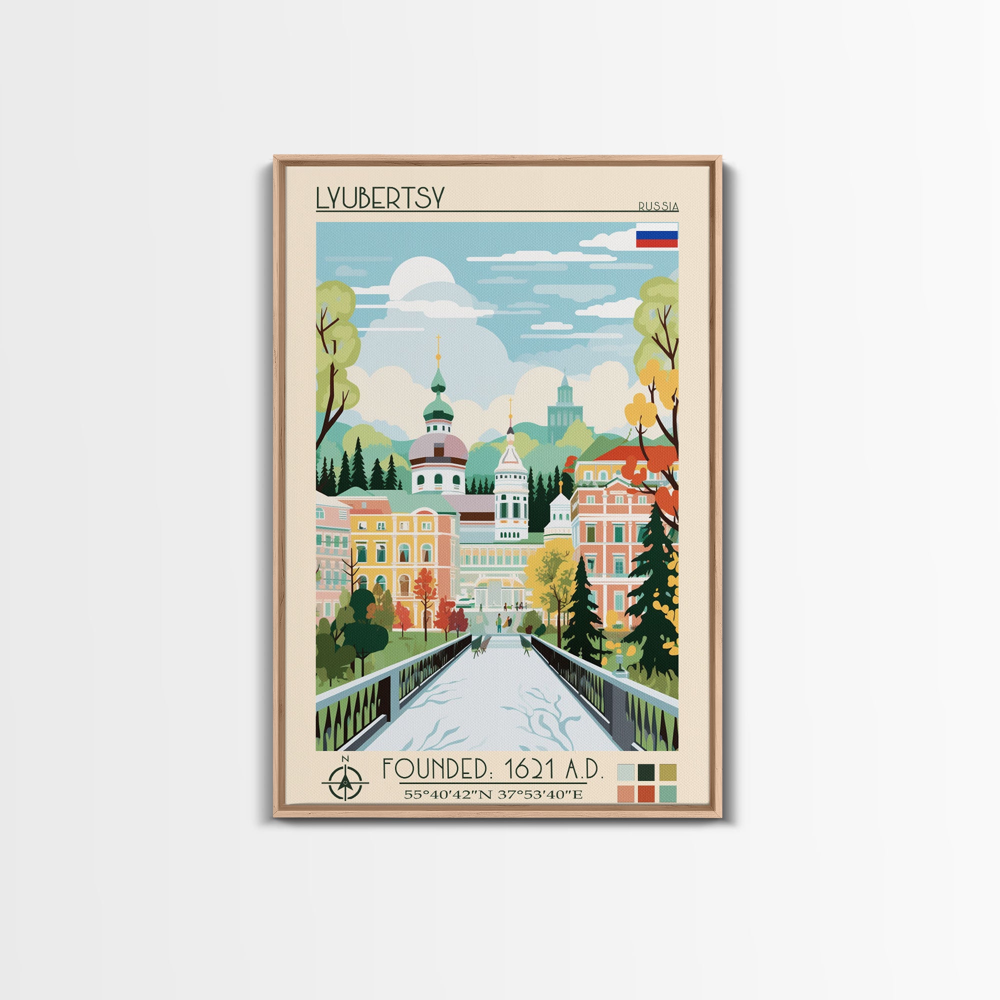 Lyubertsy Russia Travel Poster Framed Canvas Print, Midcentury Modern ...