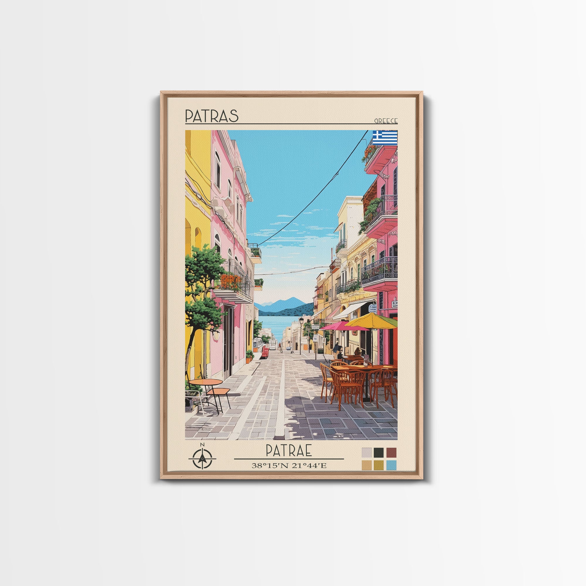 Patras Greece Travel Poster Framed Canvas Print, Midcentury Modern Art ...