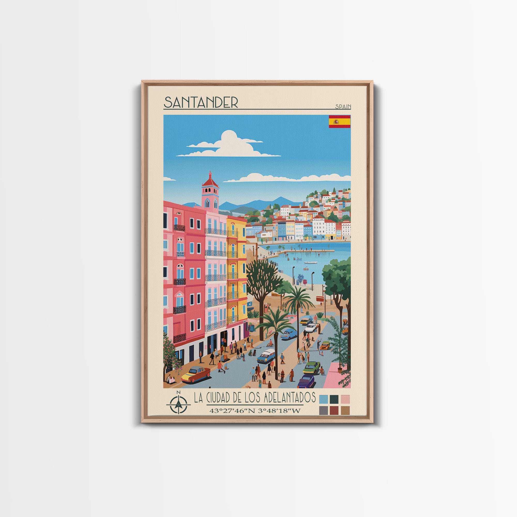 Santander Spain Travel Poster Framed Canvas Print, Midcentury Modern A ...