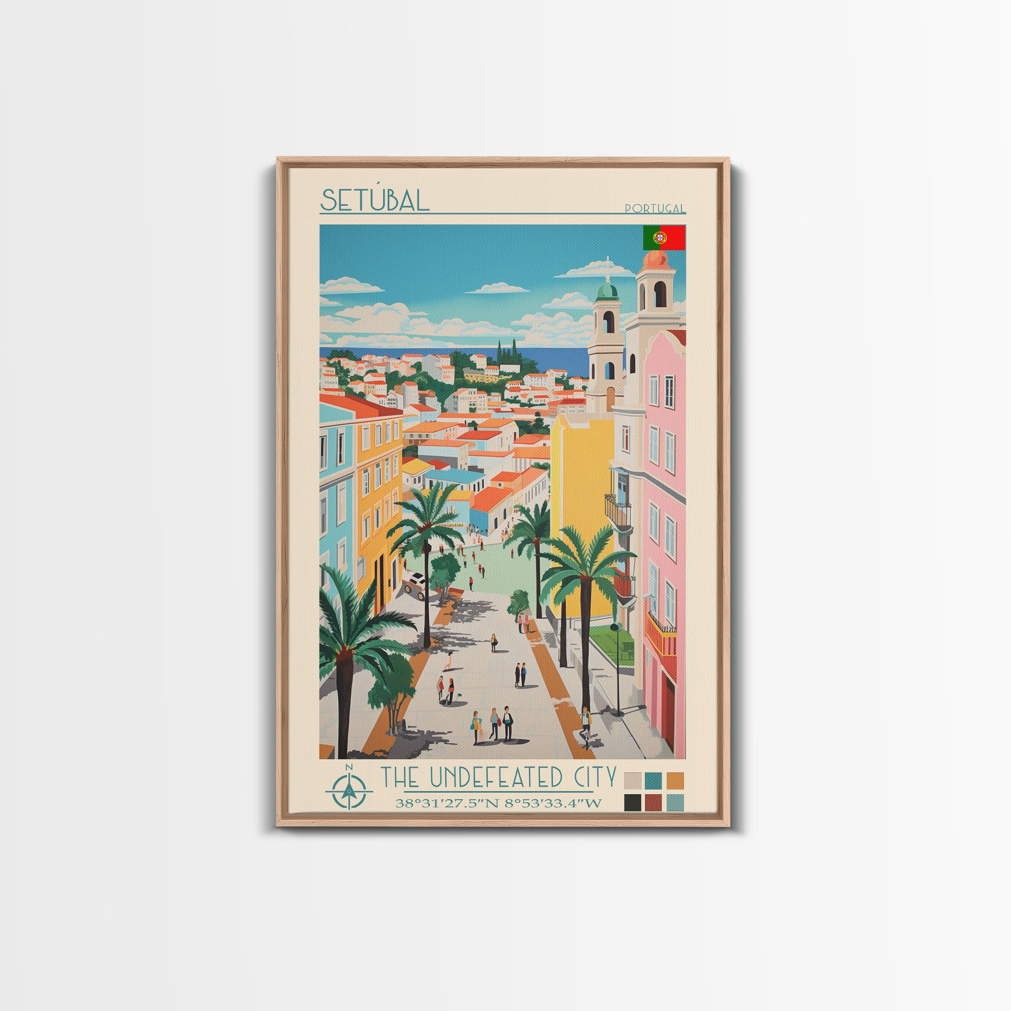 Setúbal Portugal Travel Poster Framed Canvas Print, Midcentury Modern ...