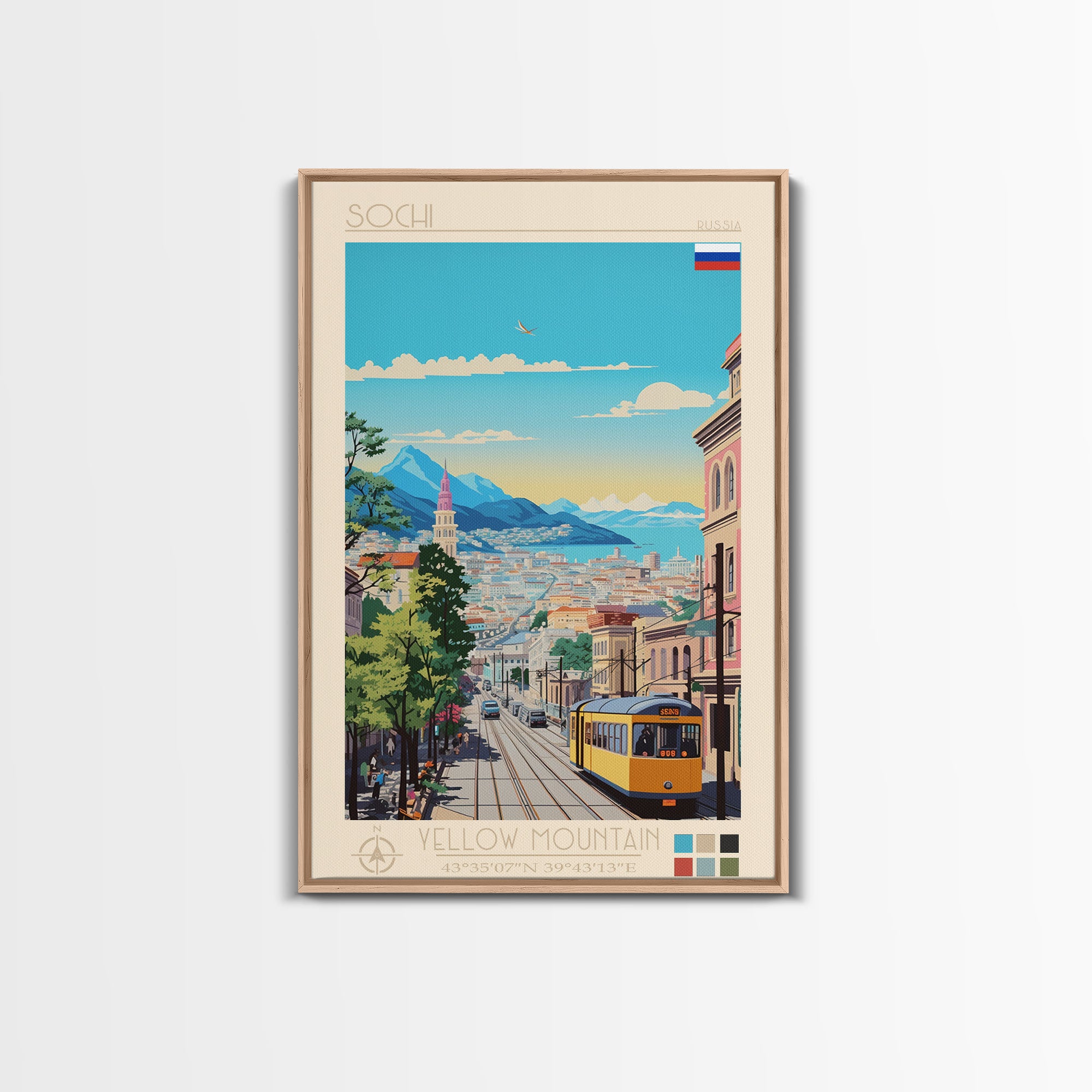 Sochi Russia Travel Poster Framed Canvas Print, Midcentury Modern Art ...