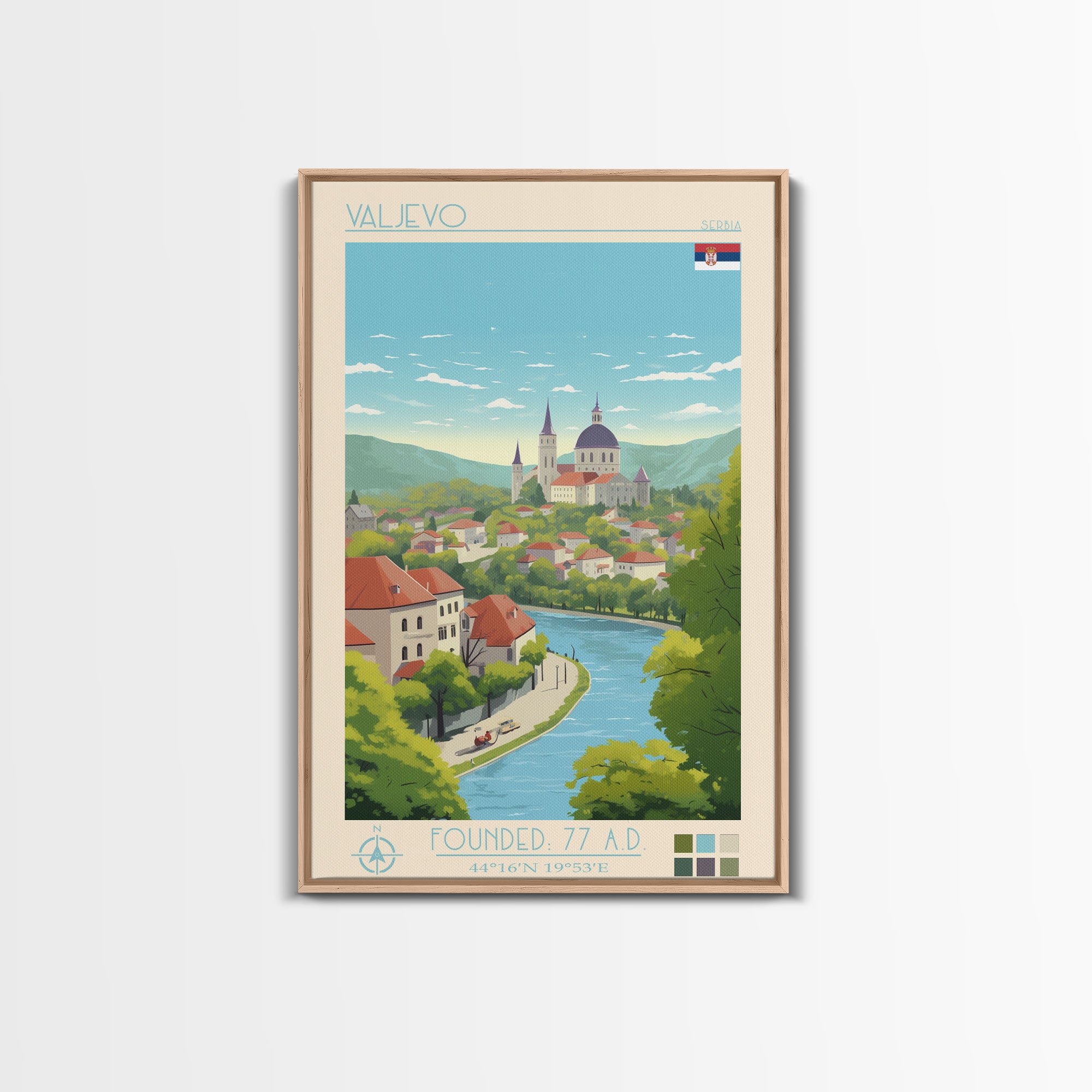 Valjevo Serbia Travel Poster Framed Canvas Print, Midcentury Modern Ar ...