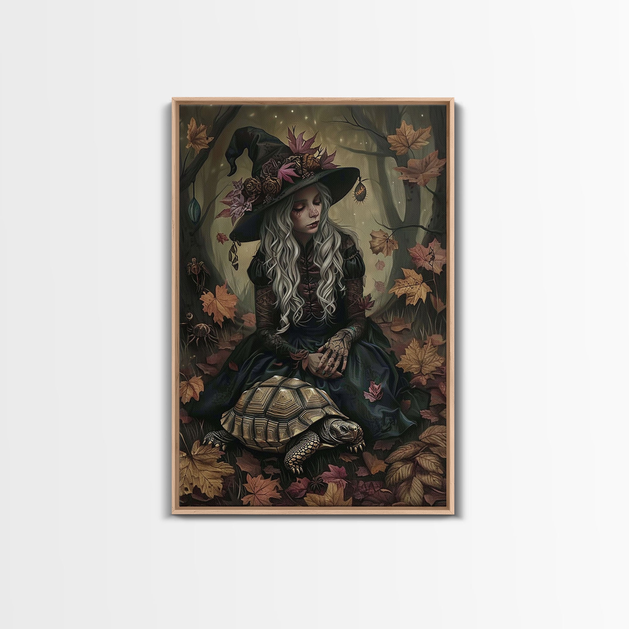 Witch with Turtle in Autumn Forest - Halloween Wall Art - Spooky Home ...