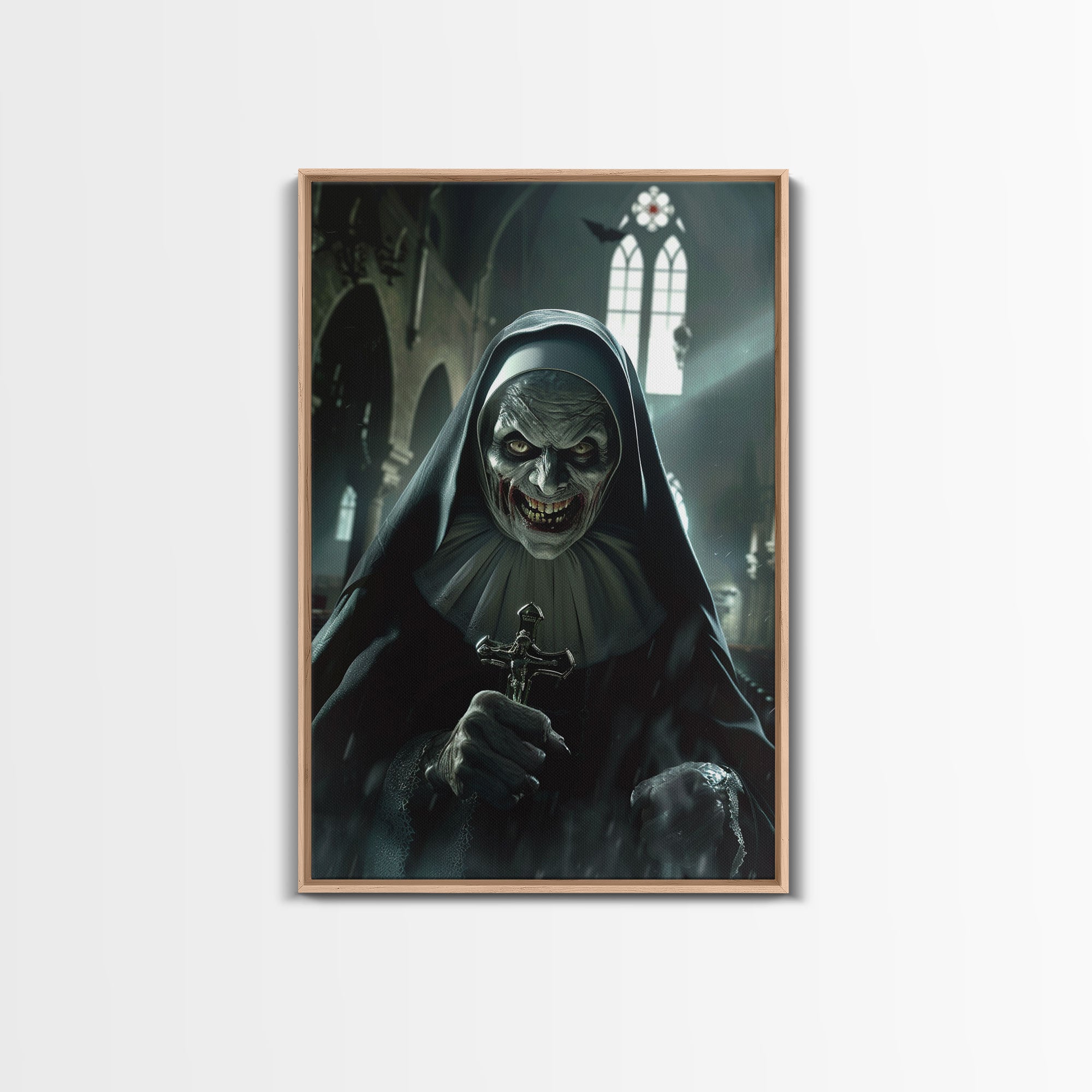 Sinister Nun with Crucifix in Haunted Church - Scary Halloween Themed ...