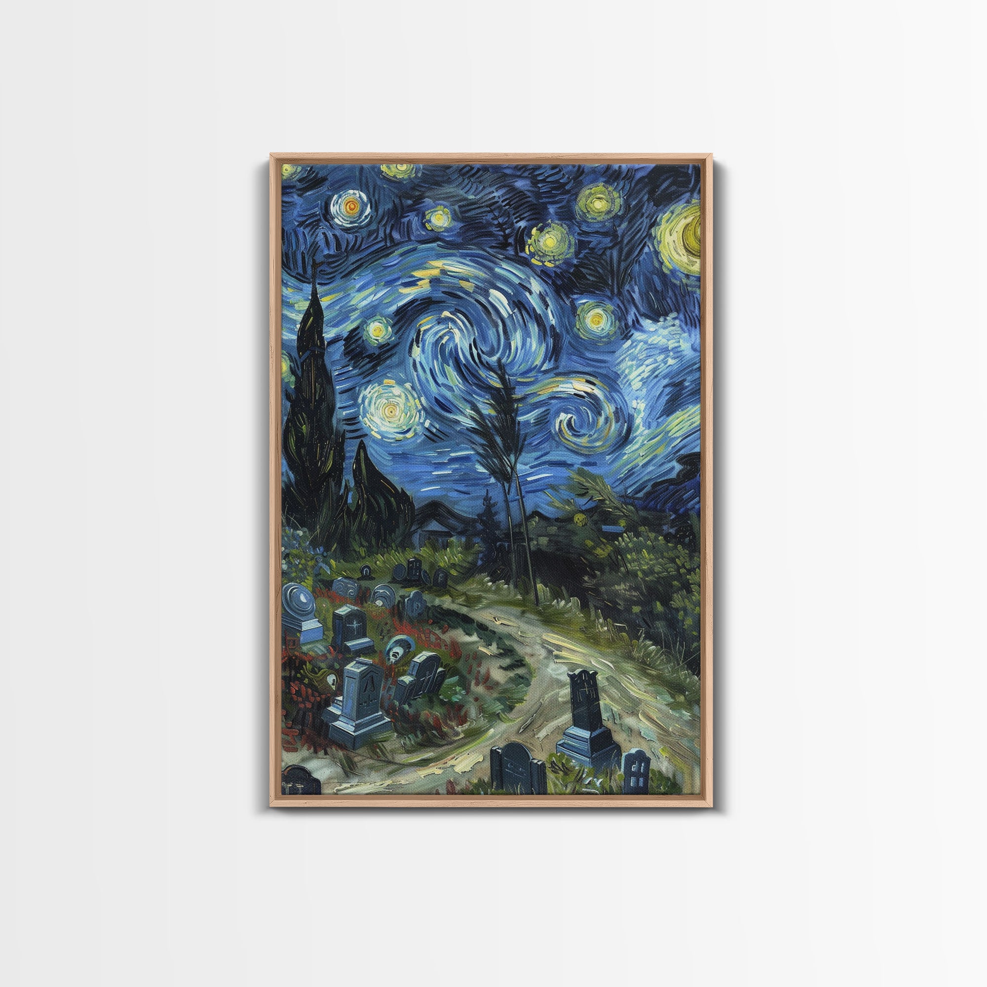 Starry Night Inspired Haunted Cemetary, Haunted Grave Yard, Spooky Sea ...