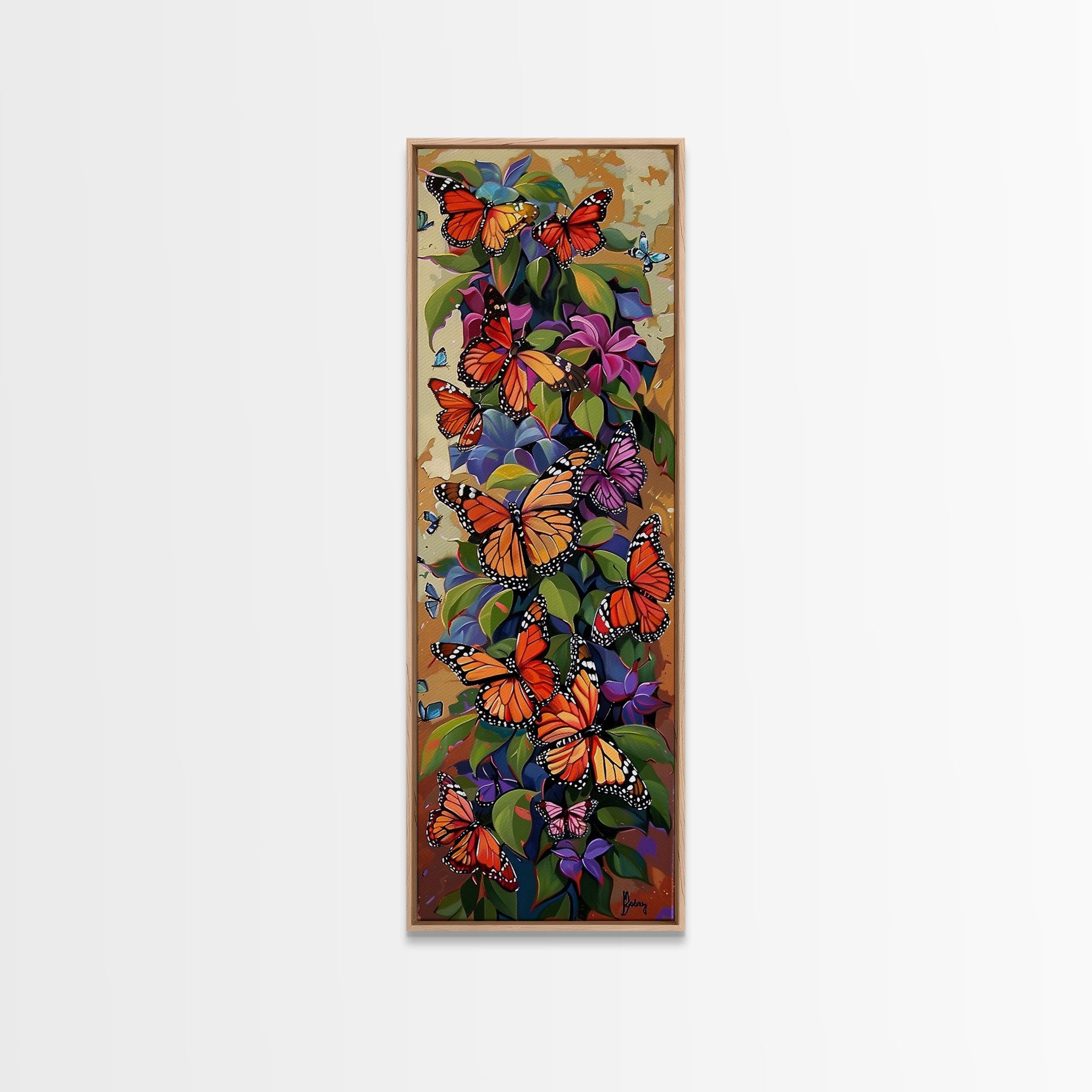 Colorful Butterfly Vertical Framed Canvas Oil Painting, Abstract Botan ...