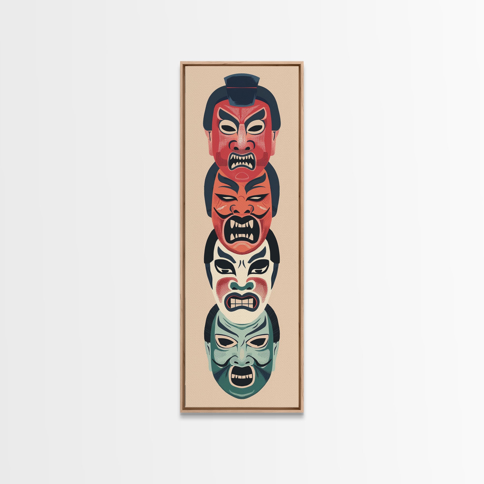 Bold Striking Japanese Kabuki Masks Vibrant Colors Depicted Traditiona ...