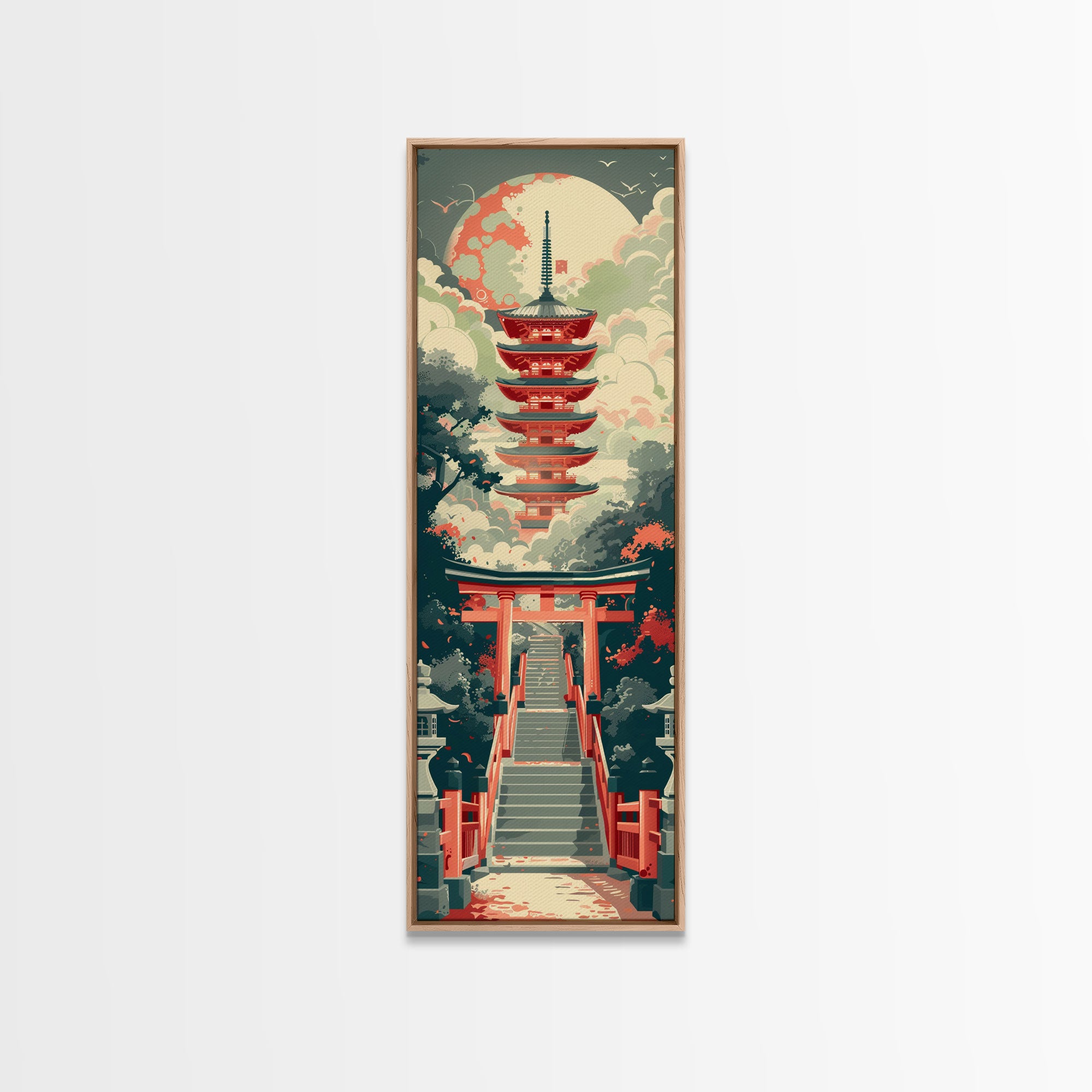 Japanese Style Art, Tall Art, Skinny Art, Pagoda Temple Wood Block Pri ...