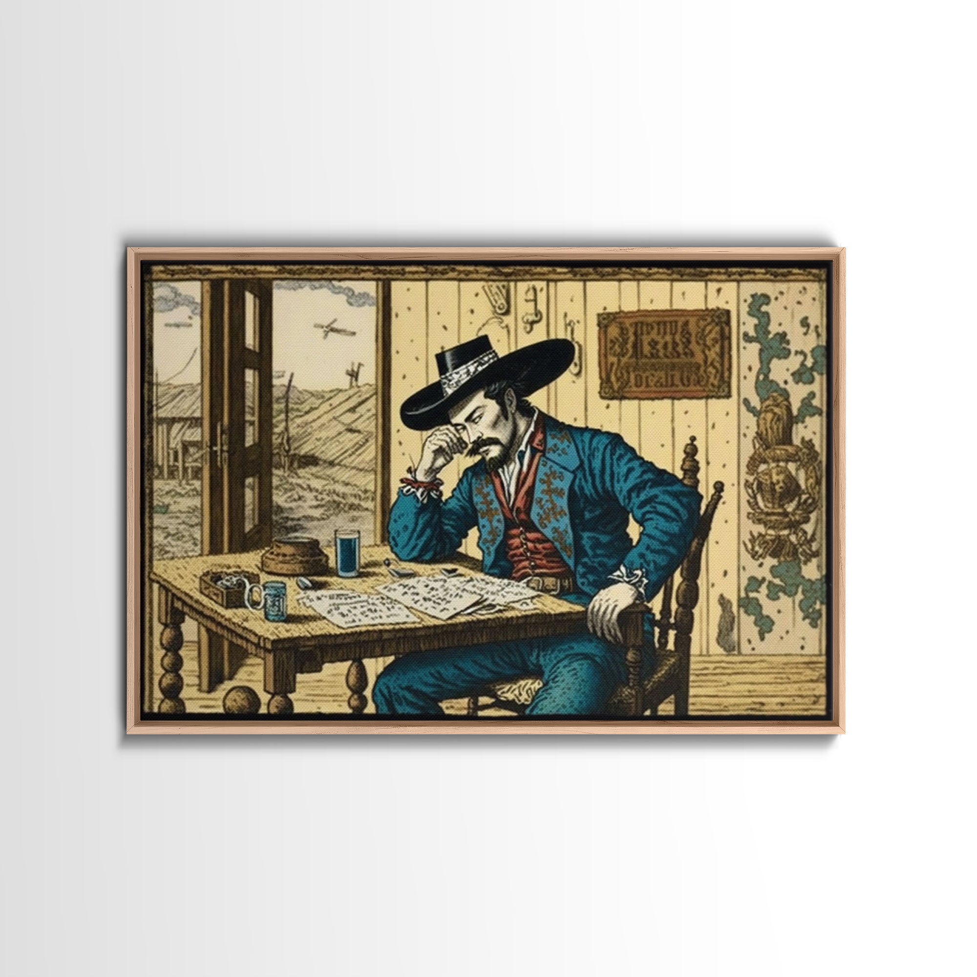 Japanese Cowboy, Wild West Samurai Mashup Art, Framed Canvas Print, Wi ...