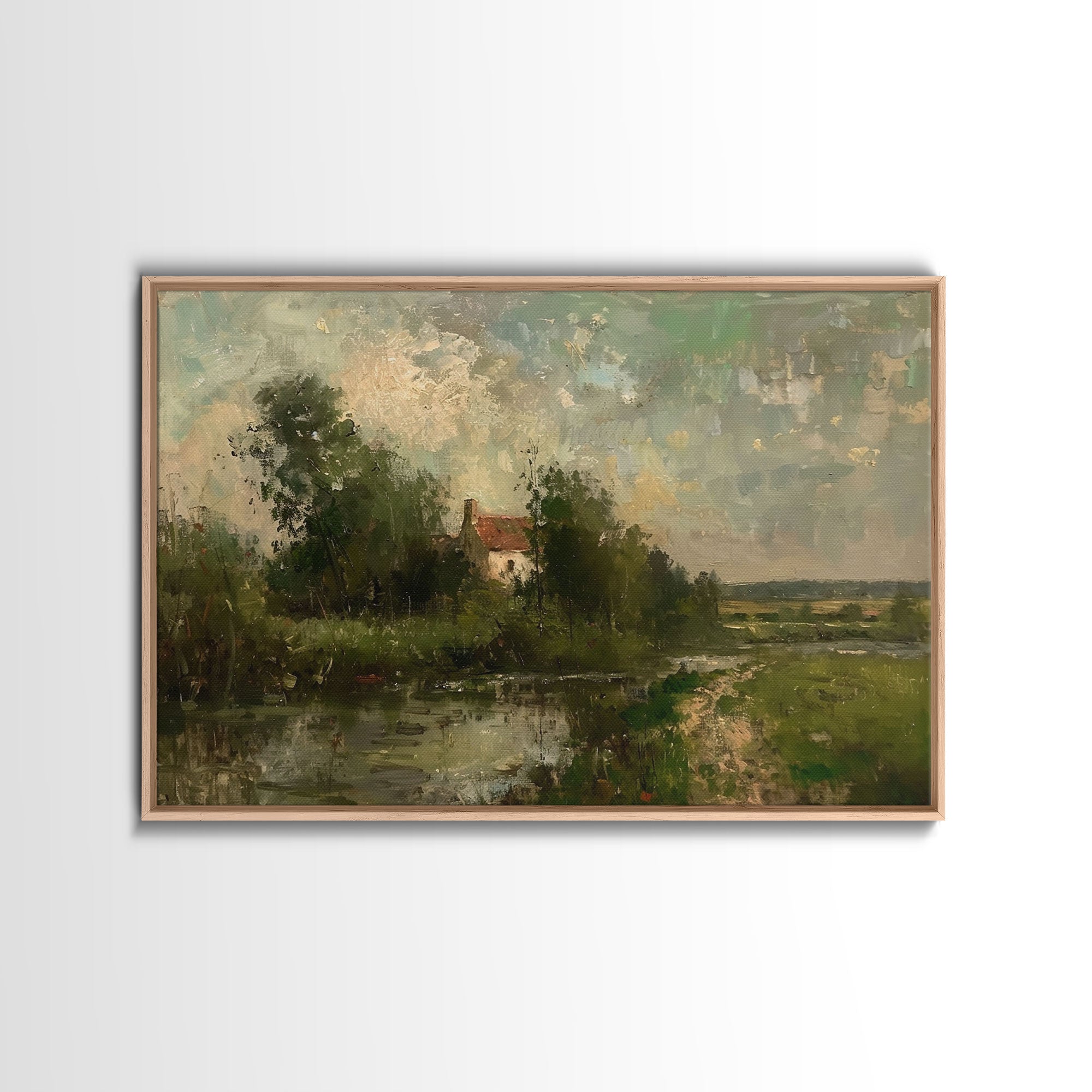 Slightly Scorched Vintage Landscape Painting Canvas Print - Farmhouse ...