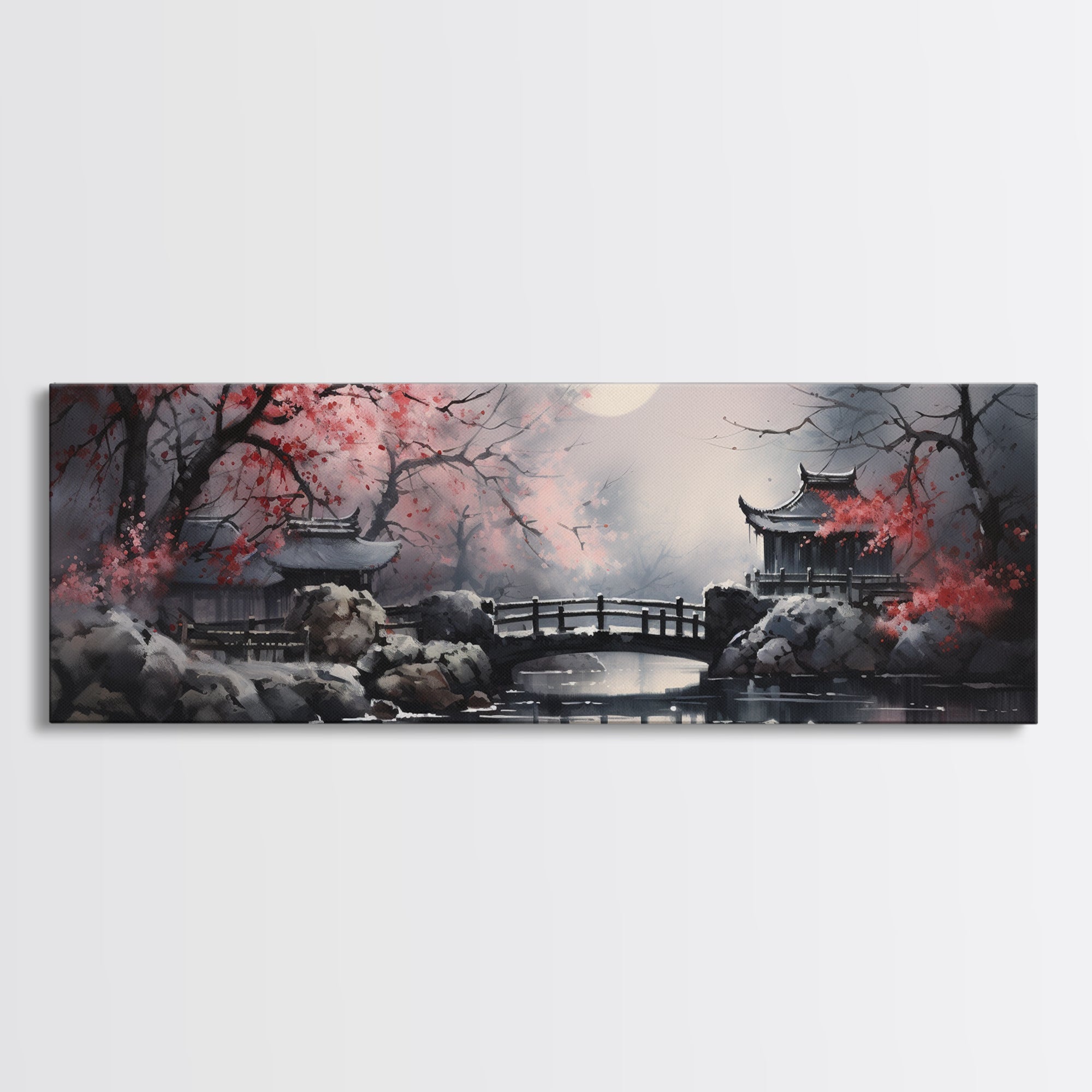 Japanese Hashi Bridge in The Spring, Framed Canvas Print, Japanese Map ...