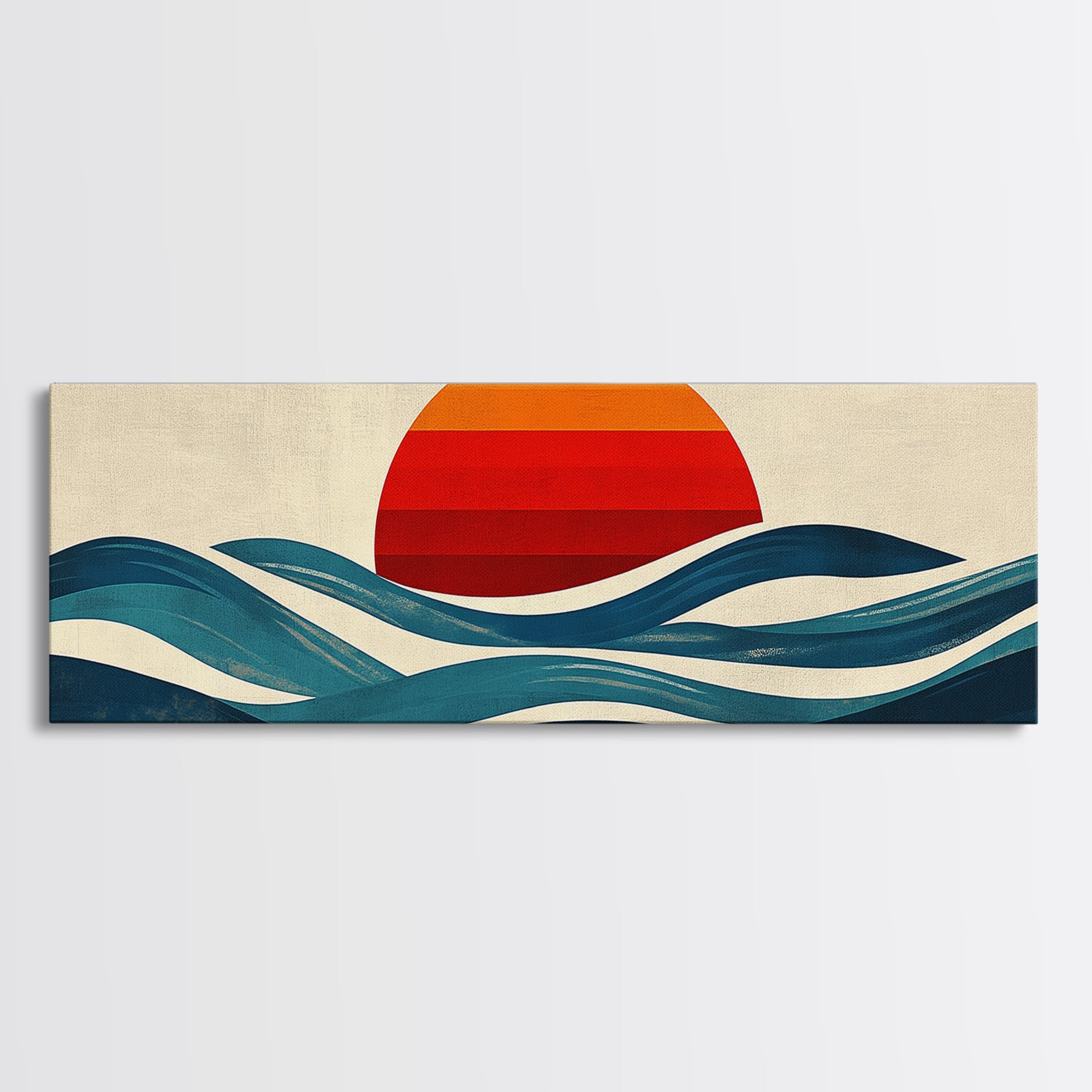 Retro Art Deco Sunset over The Ocean, Framed Canvas Print, Vector Imag ...