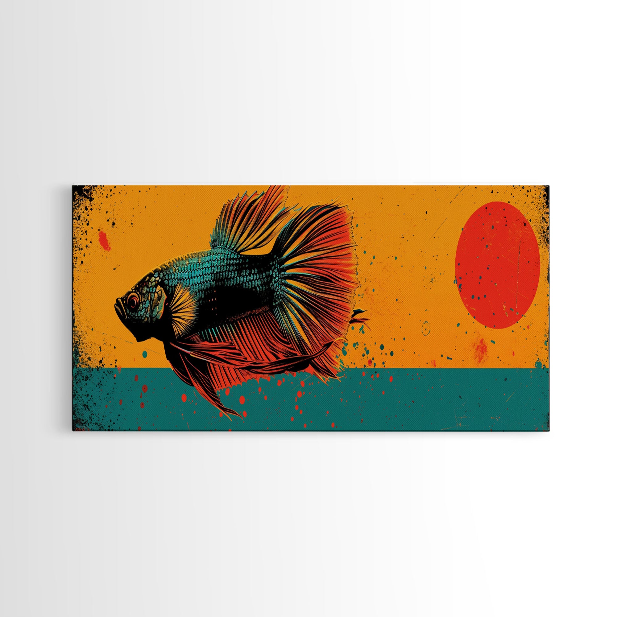 Retro 80s Style Painting of a Betta Fish, Framed Canvas Print, Home De ...