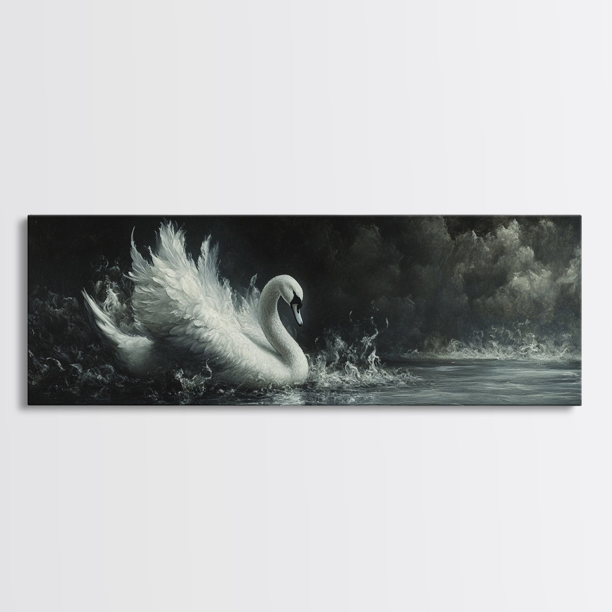 Goth Painting Print of a Swan, Framed Canvas Print, Dark Academia Wall ...