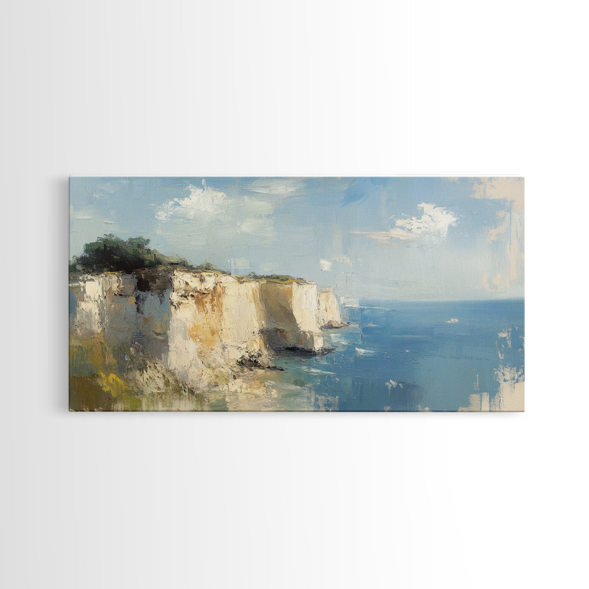 White Cliffs of Dover Framed Canvas Print, England Landscape Painting ...