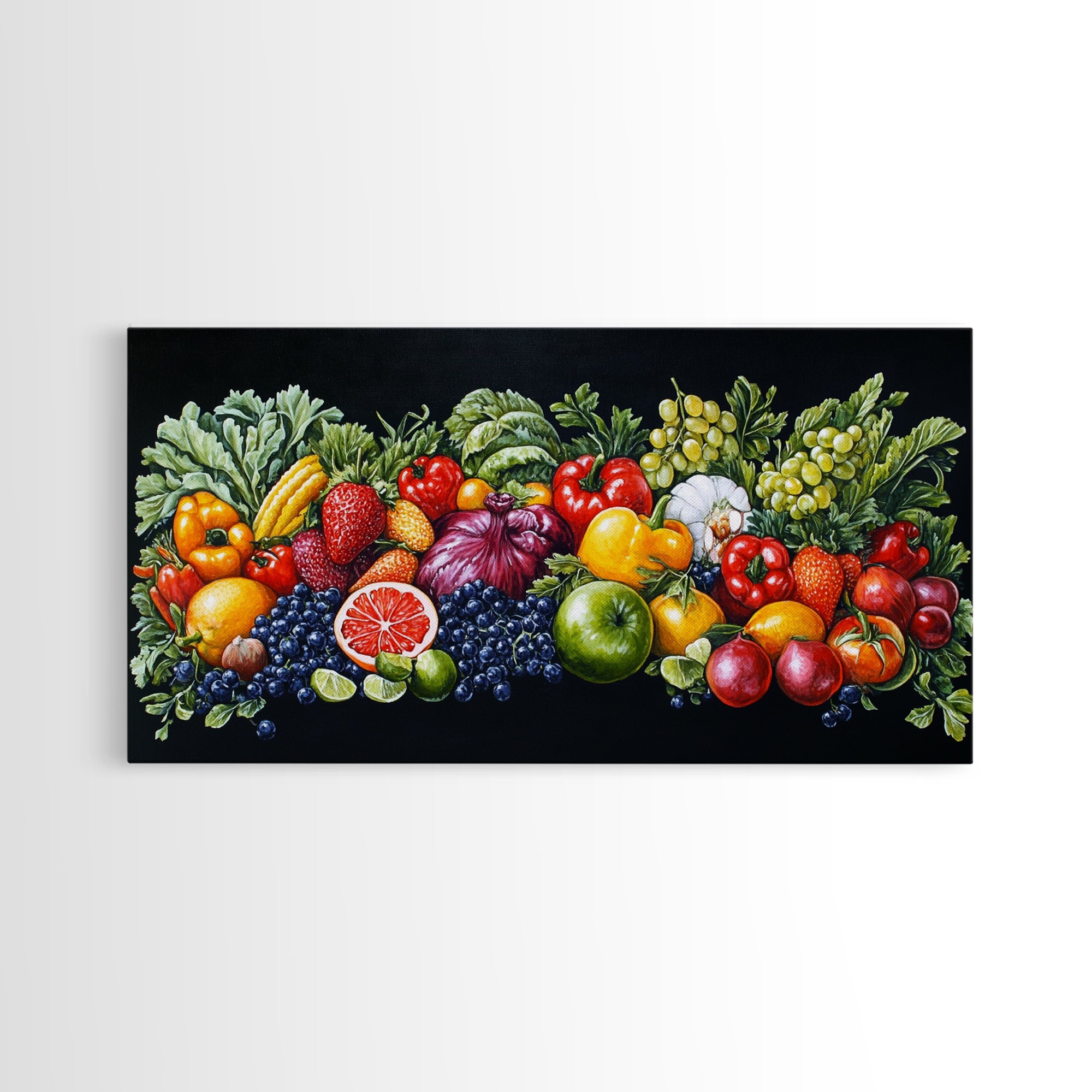 Fruits and Vegetables Wall Art Canvas Print, Kitchen Decor, Kitsch Dec ...