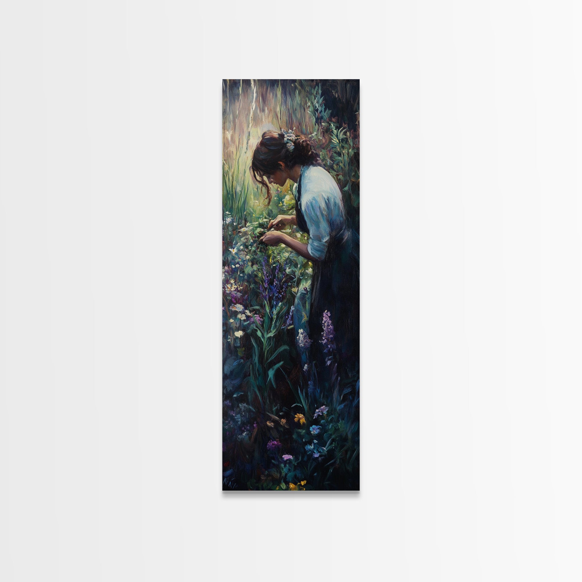 Vintage garden scene painting floral wall art framed canvas print, rom ...
