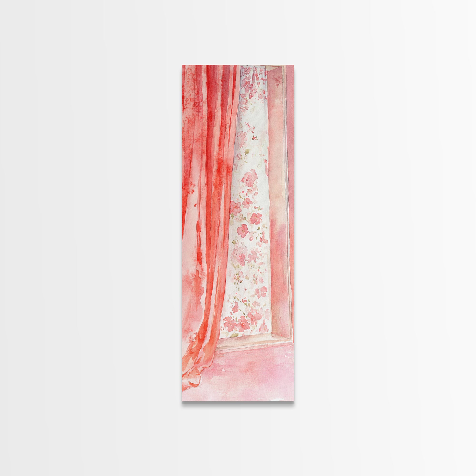 Curtain Reflection Canvas Print, soft floral vintage curtain painting ...