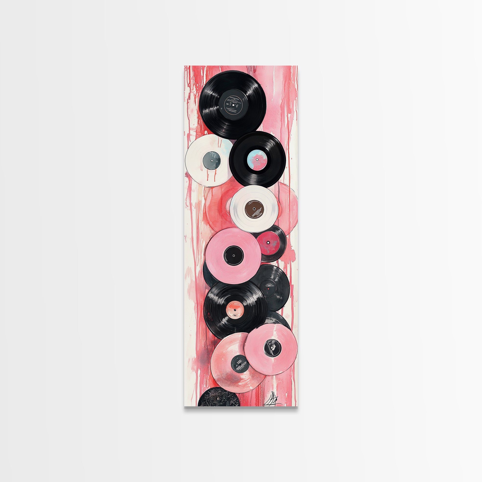 Pink Vinyl Records Framed Canvas Print, Retro Music Lover Whimsical Ar ...