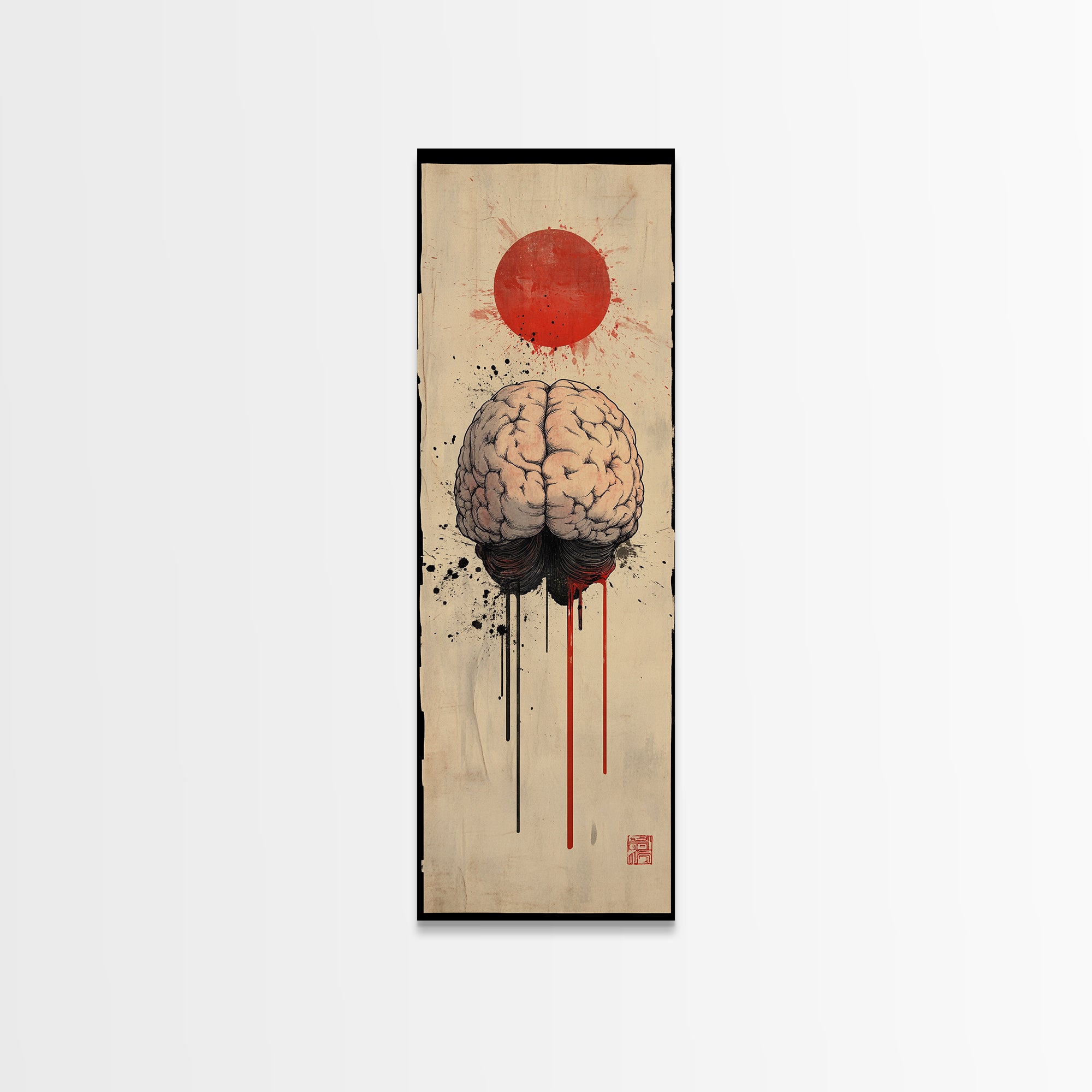 Red Sun Brain Framed Canvas Print, Abstract Science Wall Art, Moody Th ...